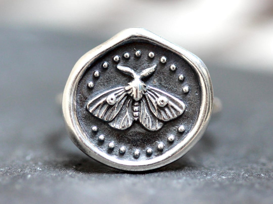 Sterling Silver Moth Ring Butterfly Ring Wax Seal Ring Silver Moth ...