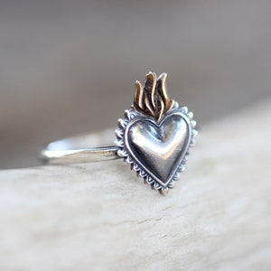 Sacred Heart Ring Sacred Heart Jewelry Heart Milagro Ring Flaming Heart ...