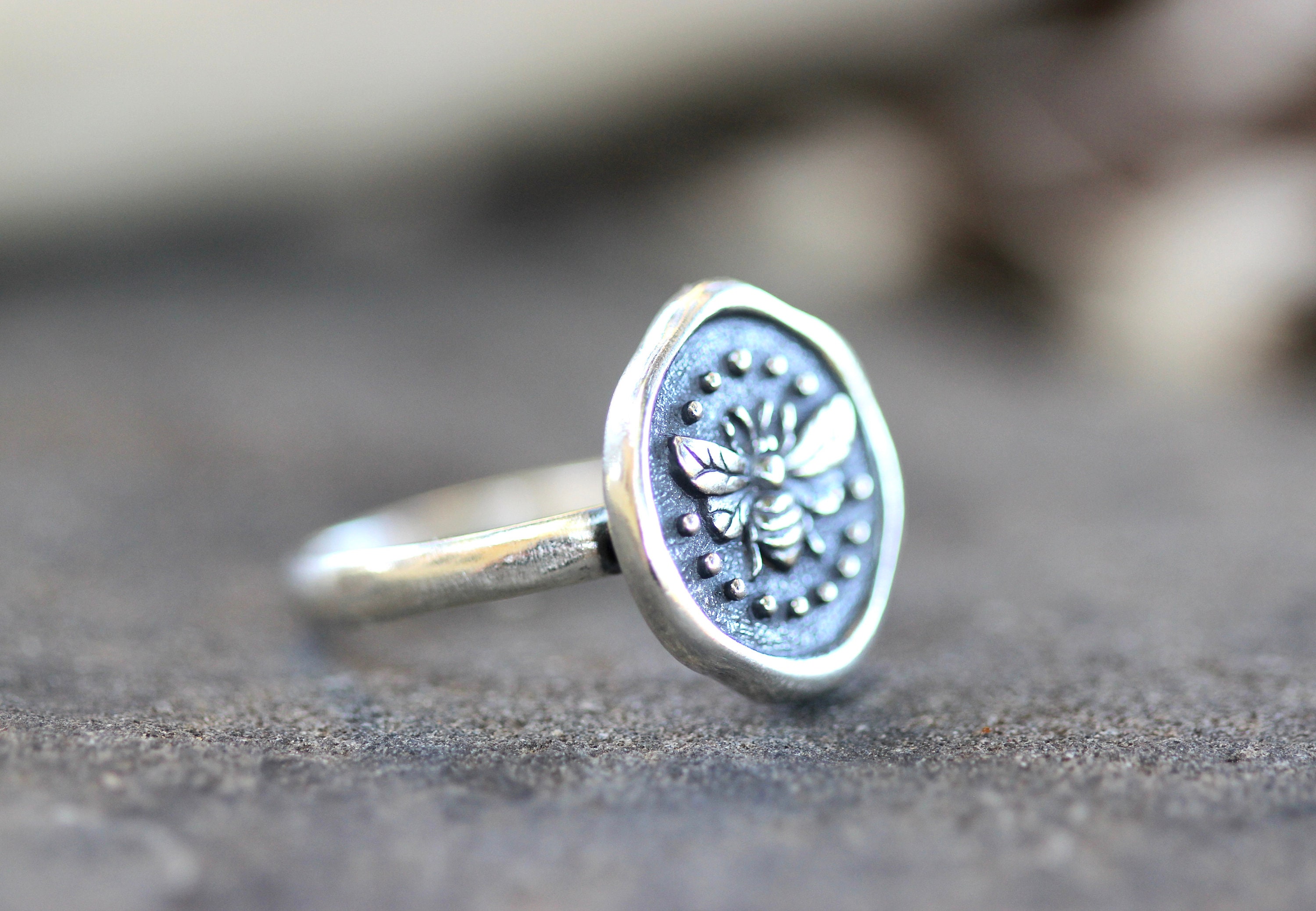 Bee Ring Sterling Silver Bee Coin Ring Bumblebee Ring Honeybee Ring ...
