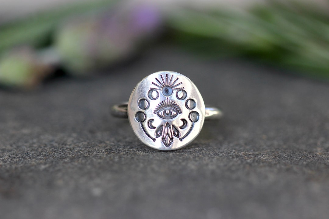 Silver Moon Ring Celestial Ring Moon Phase Ring Witch Ring Evil Eye ...