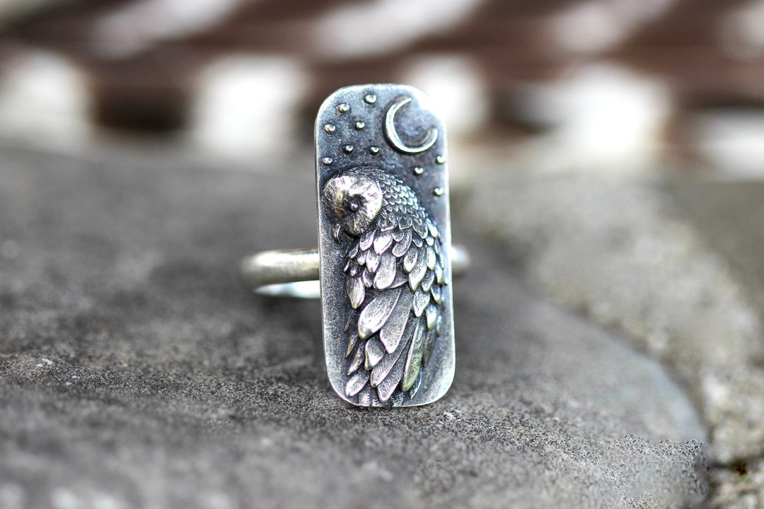 Owl Ring Sterling Silver Moon Owl Ring Barn Owl Ring Owl Jewelry Witch ...