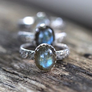 Labradorite Ring Sterling Silver Labradorite Stacking Ring - Etsy