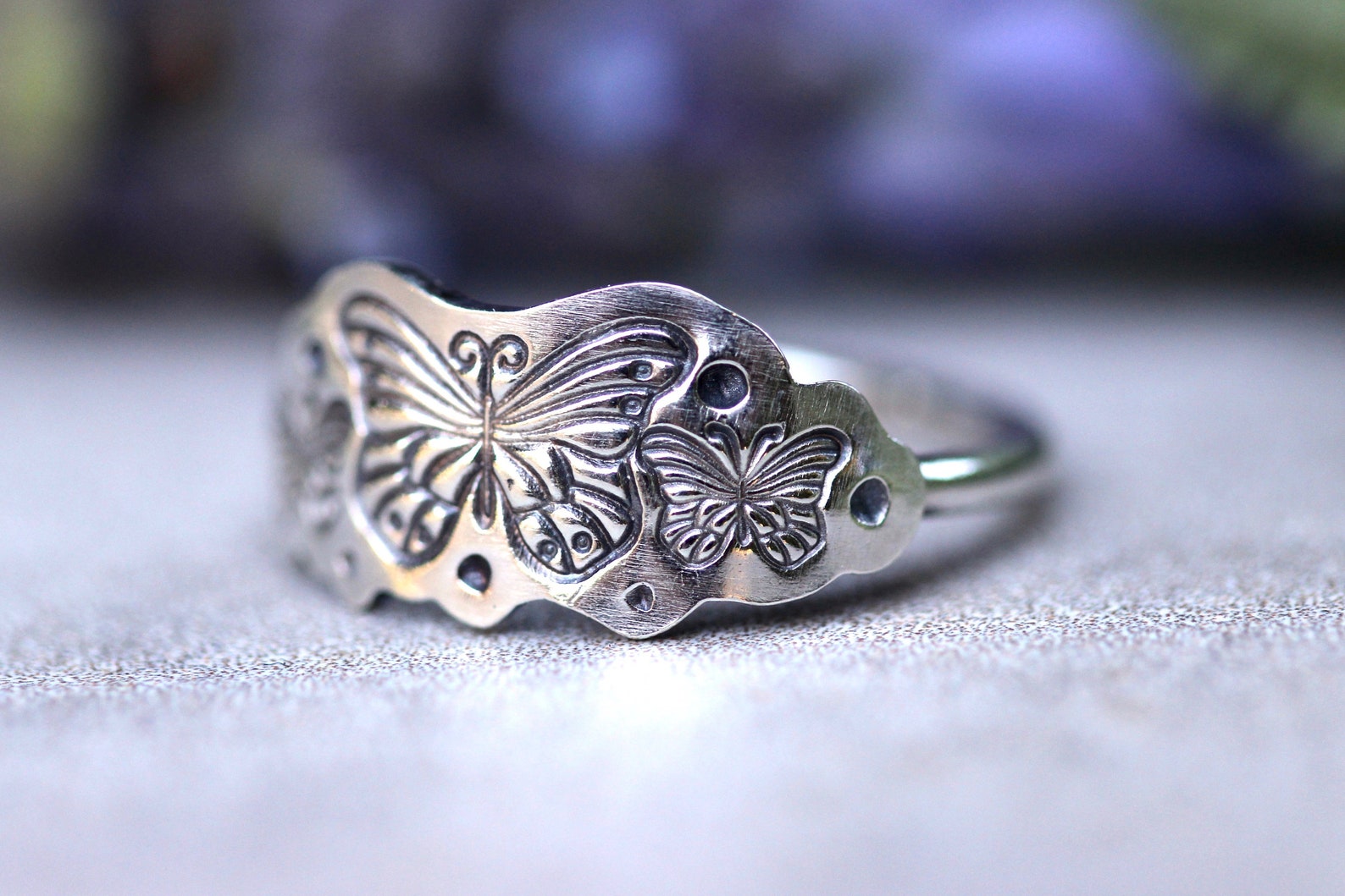 Sterling Silver Butterfly Ring Nature Ring Silver Stacking Ring Monarch ...