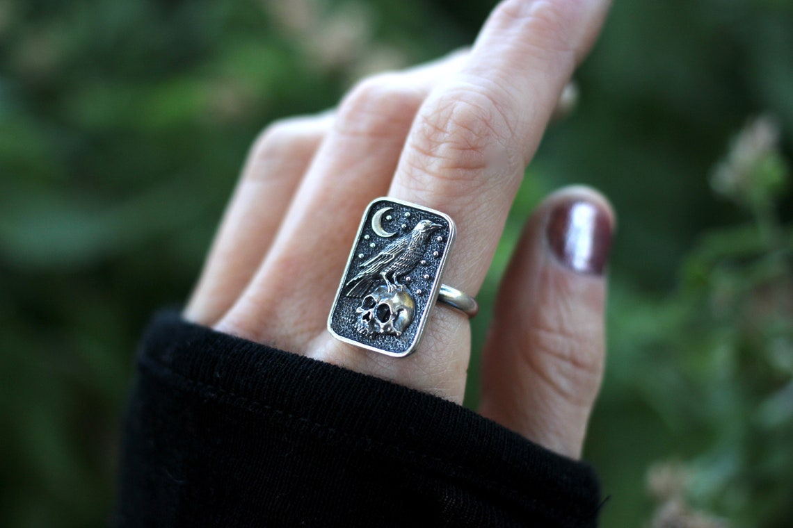 Raven Ring Skull Ring Crow Ring Sterling Silver Raven Ring - Etsy