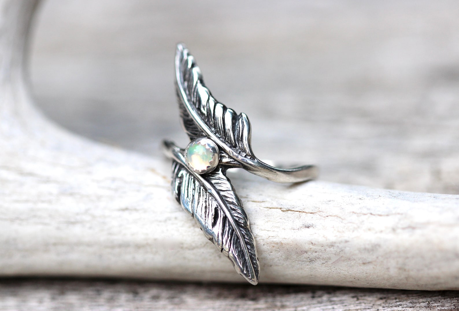 Silver Feather Ring Feather Wrap Ring Sterling Silver Opal Ring Wrap ...