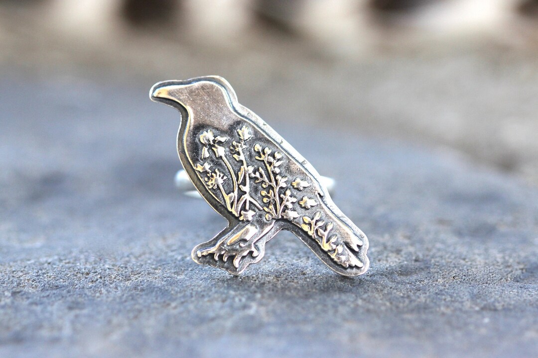 Crow Ring Raven Ring Sterling Silver Raven Jewelry Wildflower Ring Crow ...