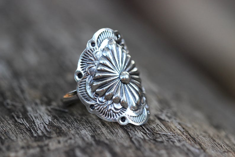 Silver Concho Ring Sterling Silver Shield Ring Southwestern - Etsy