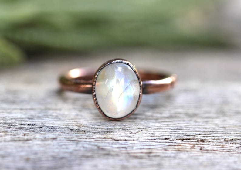 Rainbow Moonstone Ring Moonstone Stacking Ring Electroformed | Etsy