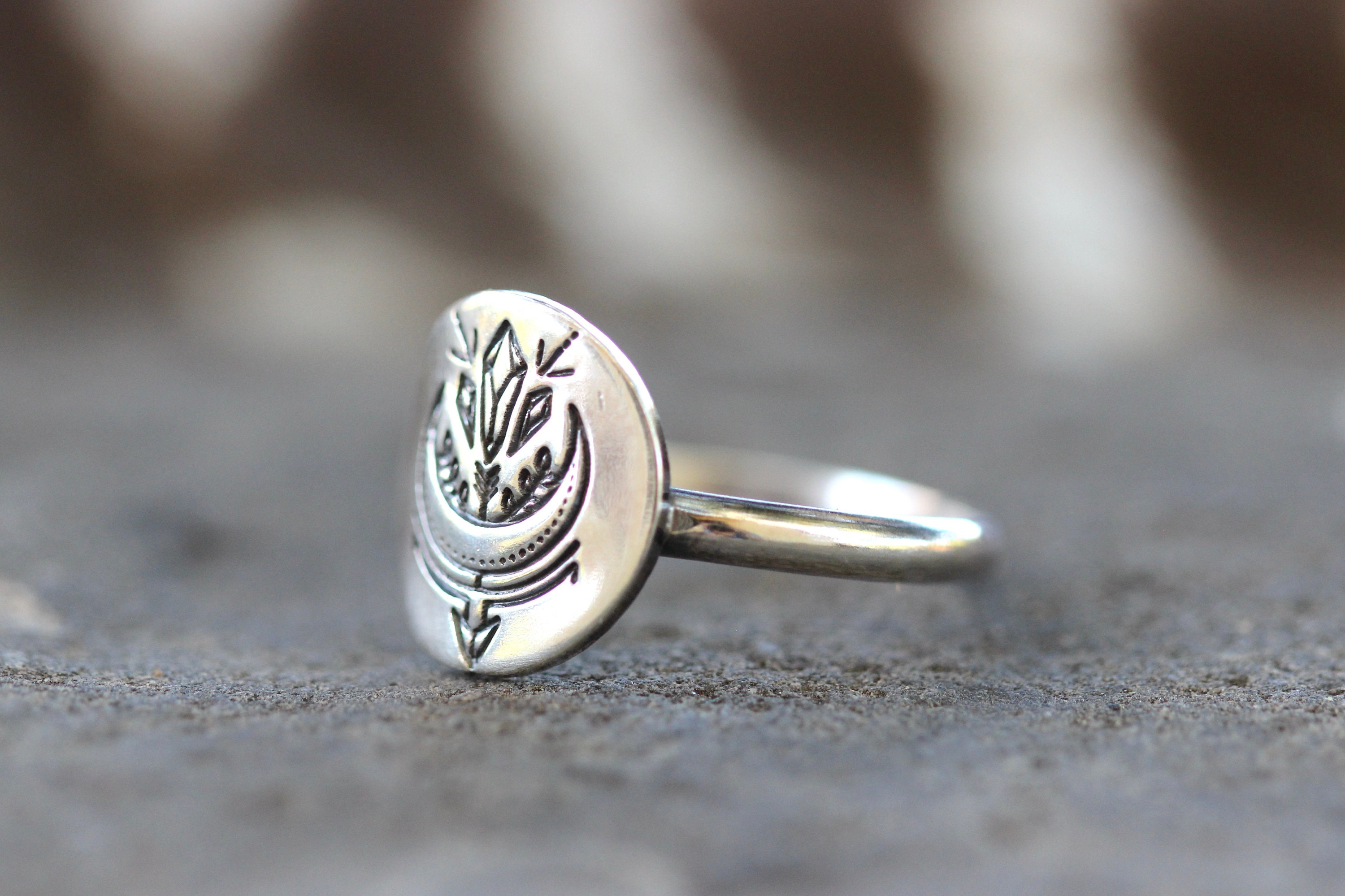 Silver Moon Ring Silver Crescent Moon Ring Crystal Ring | Etsy