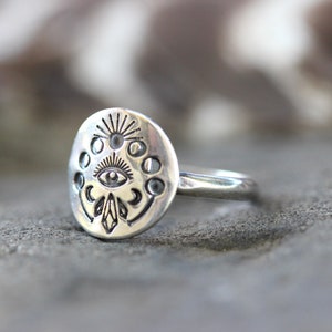 Silver Moon Ring Celestial Ring Moon Phase Ring Witch Ring Evil Eye ...
