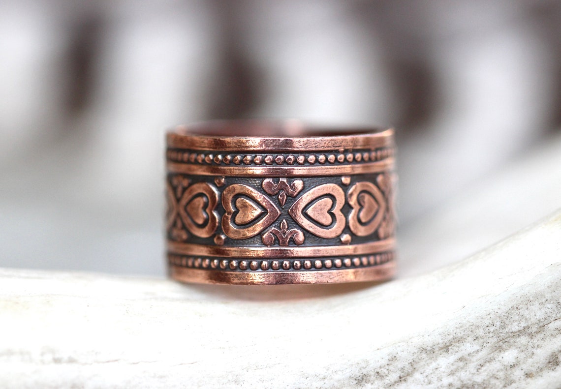 Copper Ring Thumb Ring Thick Ring Copper Heart Ring Wide Band Ring Wide ...