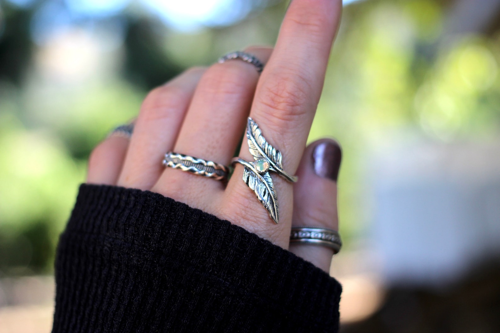 Silver Feather Ring Feather Wrap Ring Sterling Silver Opal Ring Wrap ...