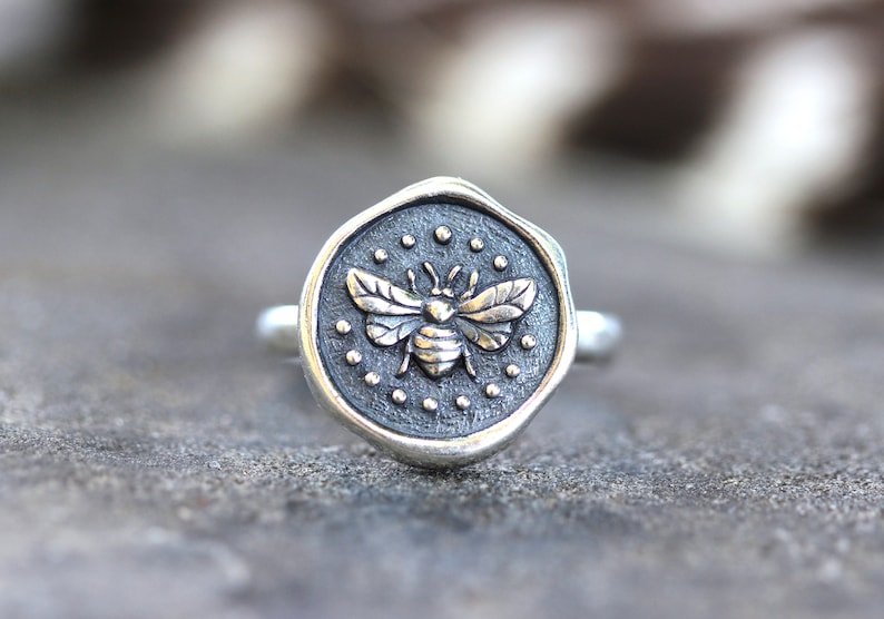 Bee Ring Sterling Silver Bee Coin Ring Bumblebee Ring Honeybee Ring ...
