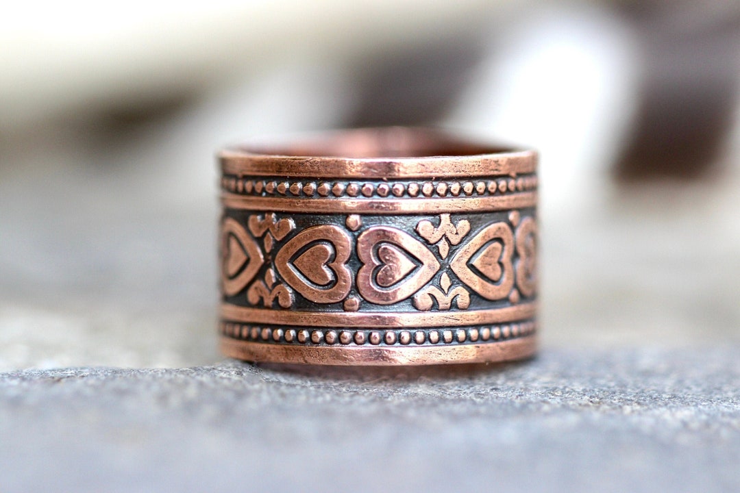 Copper Ring Thumb Ring Thick Ring Copper Heart Ring Wide Band Ring Wide ...