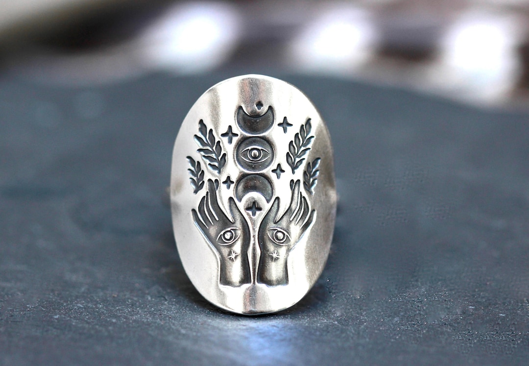 Sterling Silver Victorian Hands and Evil Eye Ring — Celestial Shield ...