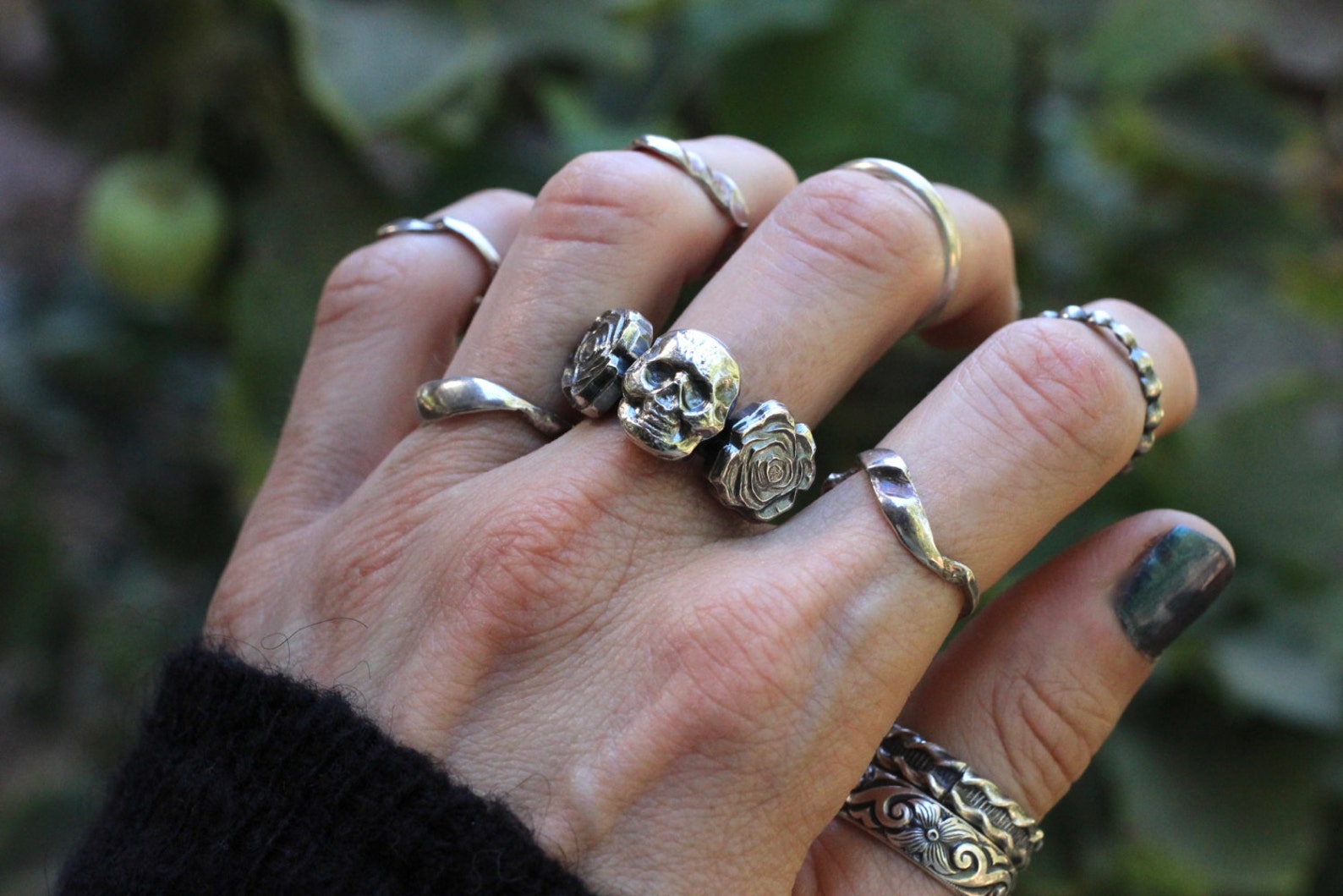 Skull and Roses Ring Sterling Silver Skull Jewelry for Women - Etsy