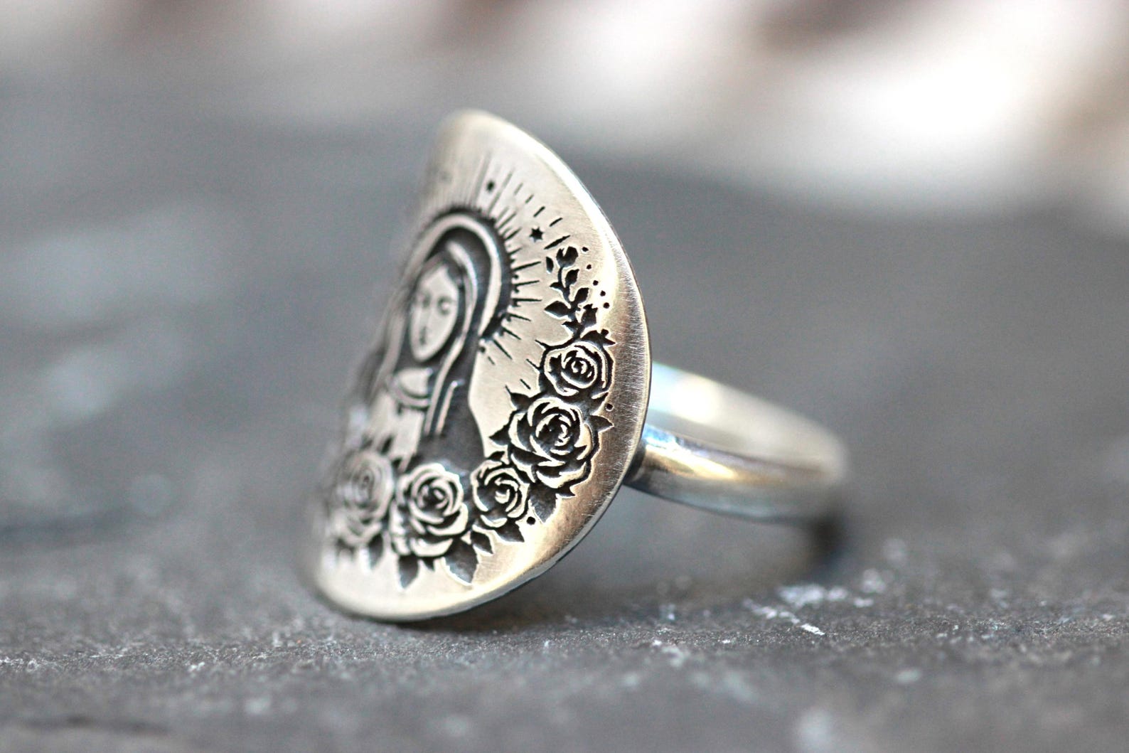 Virgin Mary Ring - Sterling Silver Catholic Jewelry - Mother Mary Ring ...
