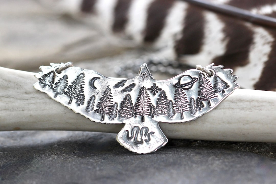Silver Hawk Necklace Sterling Silver Hawk Necklace Forest Necklace ...
