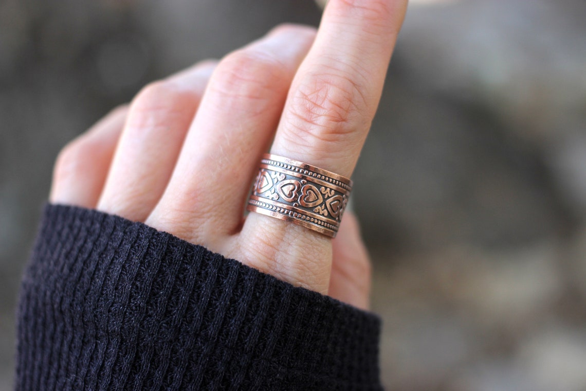 Copper Ring Thumb Ring Thick Ring Copper Heart Ring Wide Band Ring Wide ...