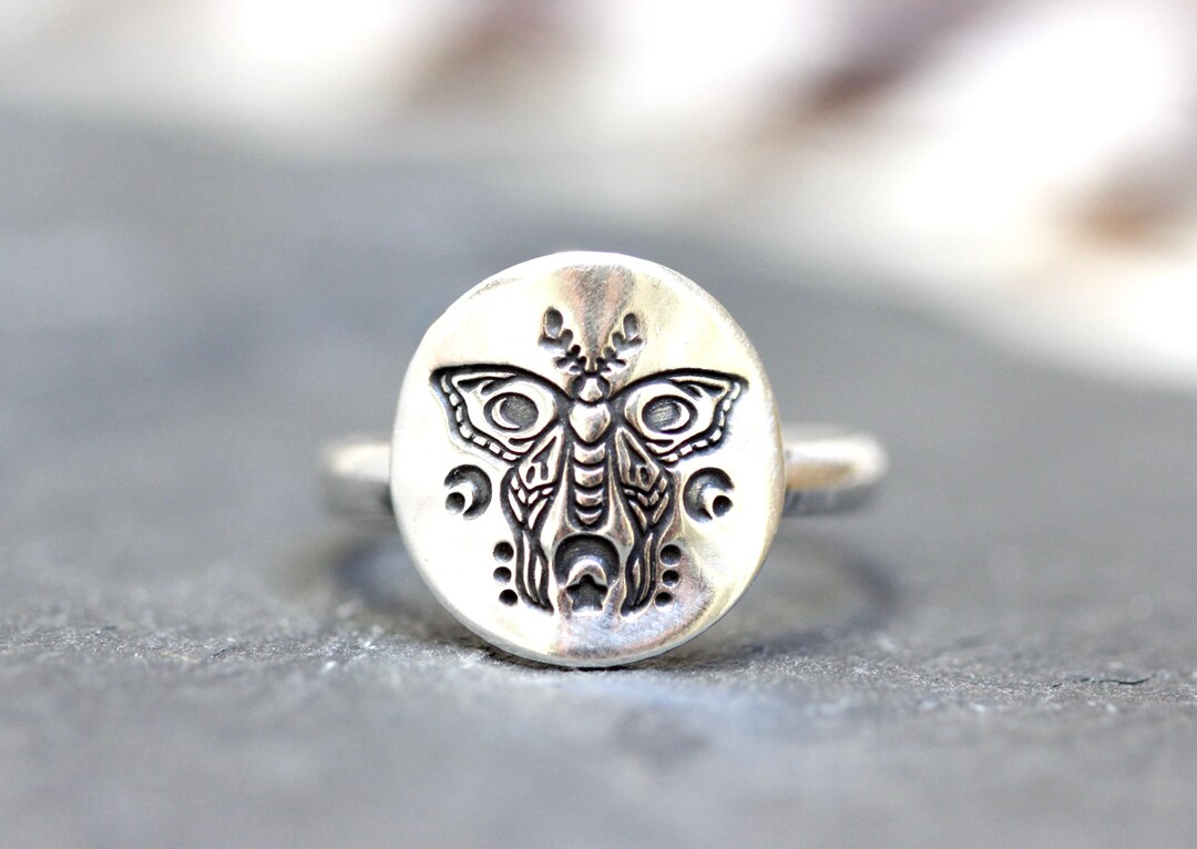 Sterling Silver Moth Ring Celestial Moth Ring Celestial Jewelry Moon ...