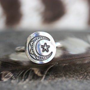 Silver Moon Ring Silver Crescent Moon Ring Moon and Star Ring Celestial ...