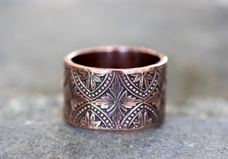 Copper Ring Thumb Ring Thick Ring Copper Flower Ring Art Nouveau Ring ...
