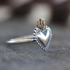 Sacred Heart Ring Sacred Heart Jewelry Heart Milagro Ring Flaming Heart ...