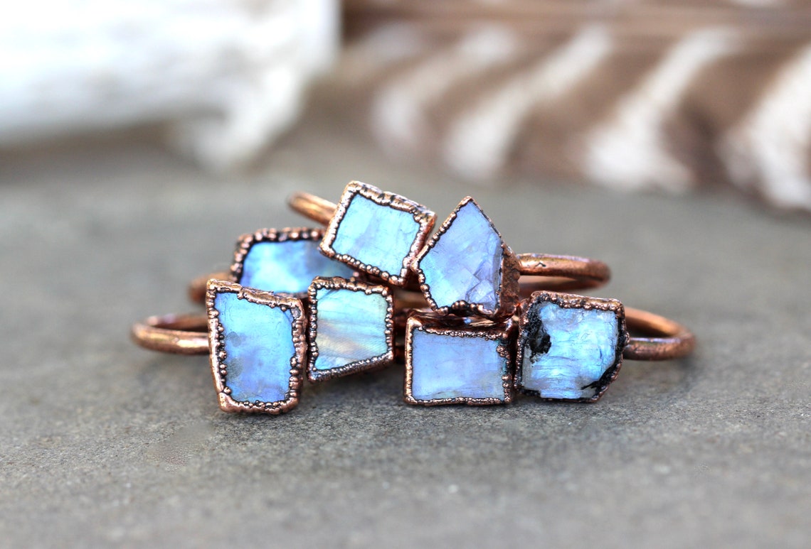 Raw Moonstone Ring Rainbow Moonstone Ring Blue Moonstone Ring | Etsy