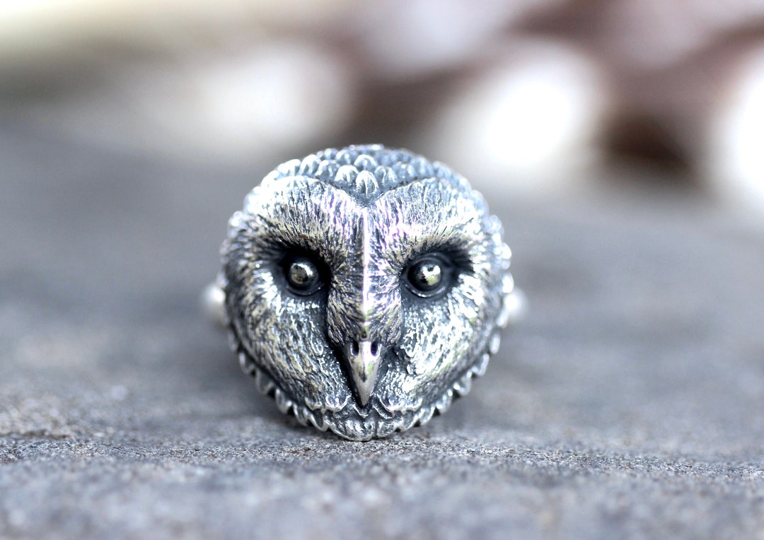 Owl Ring Sterling Silver Barn Owl Ring Owl Jewelry Owl Face Ring ...