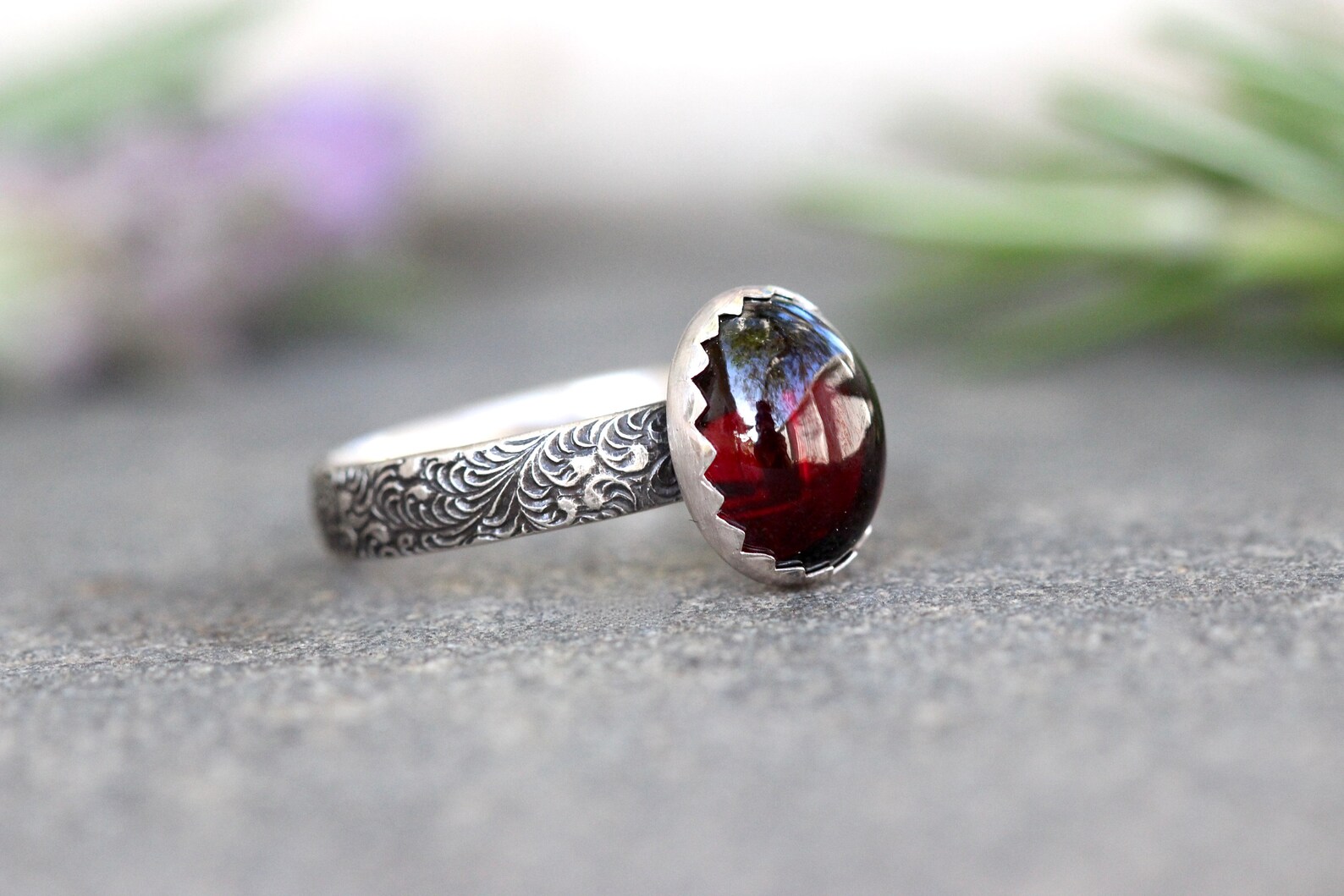 Silver Garnet Ring Sterling Silver Garnet Ring January - Etsy