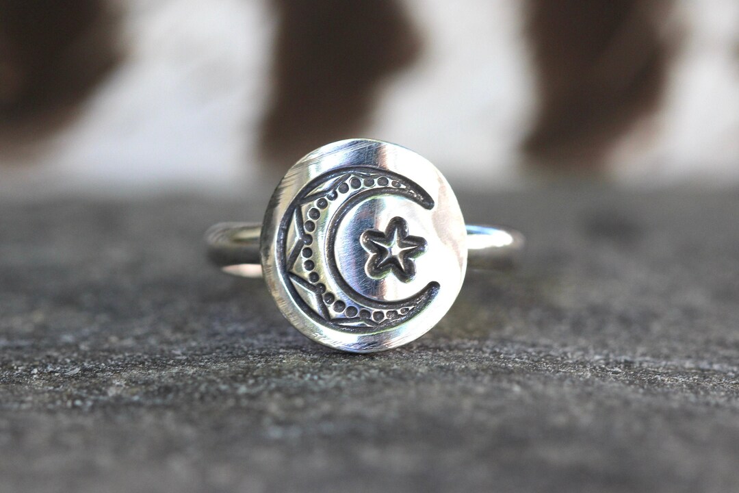Silver Moon Ring Silver Crescent Moon Ring Moon and Star Ring Celestial ...