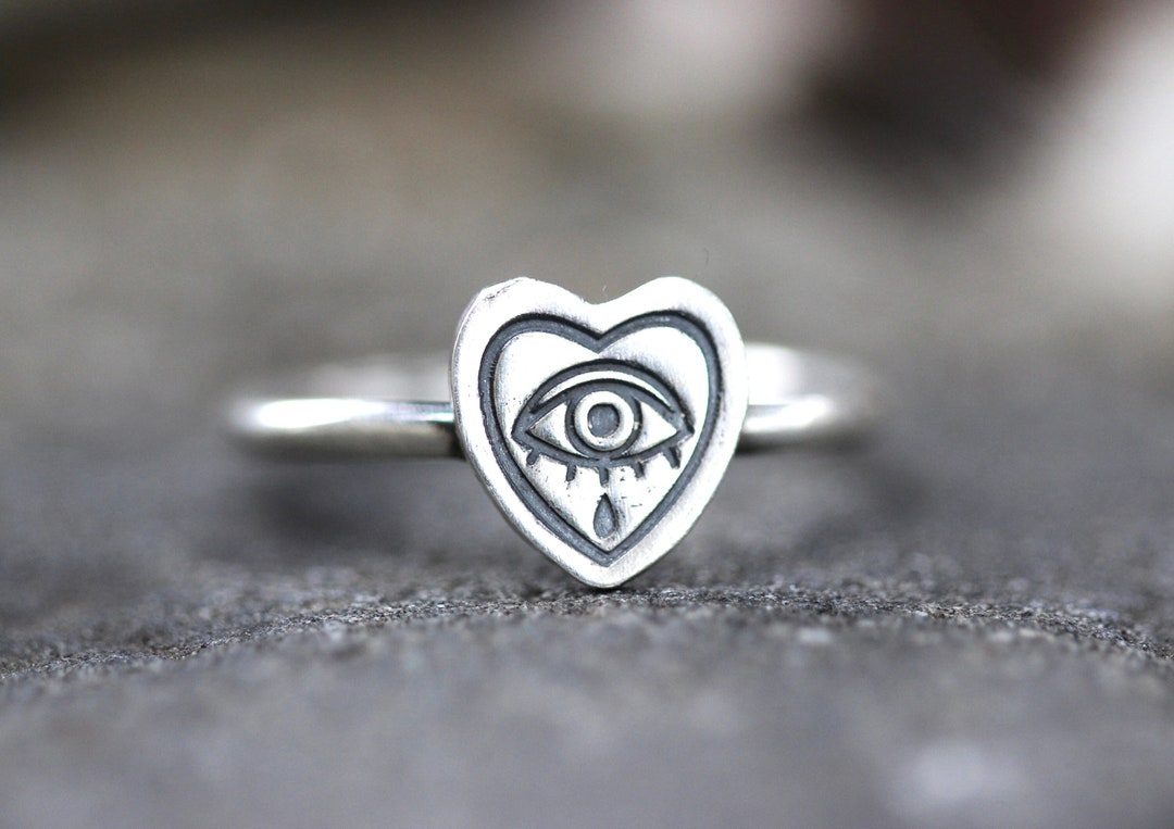 Sterling Silver Crying Eye Ring Evil Eye Ring Crying Eye Ring Heart Eye ...