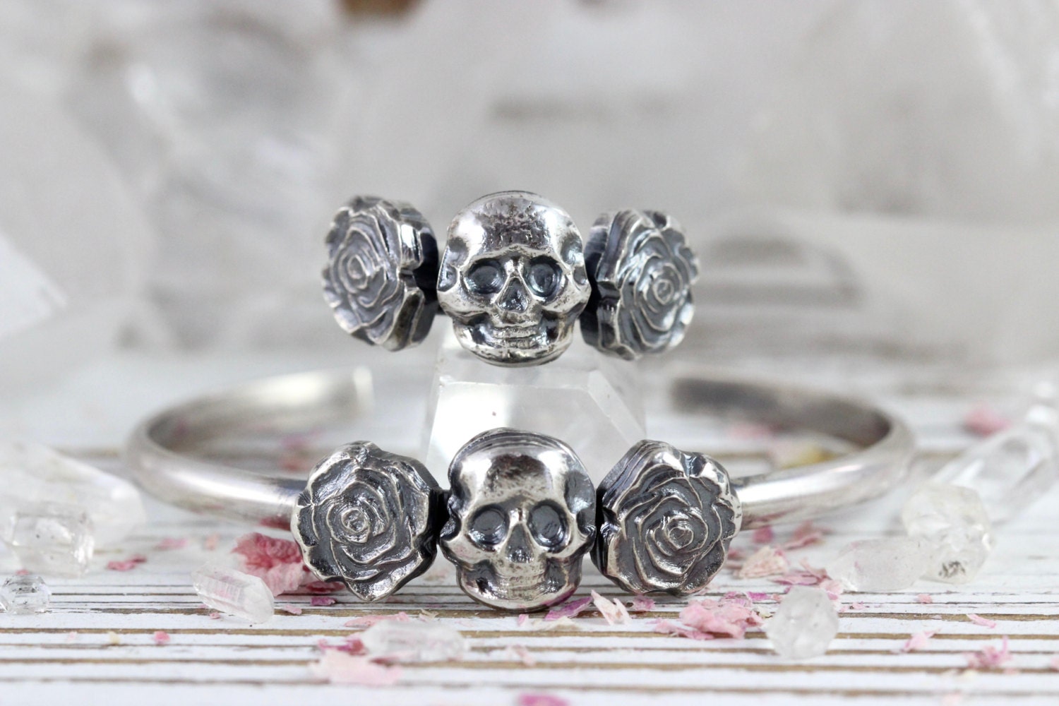 Skull and Roses Ring Sterling Silver Skull Jewelry for Women | Etsy