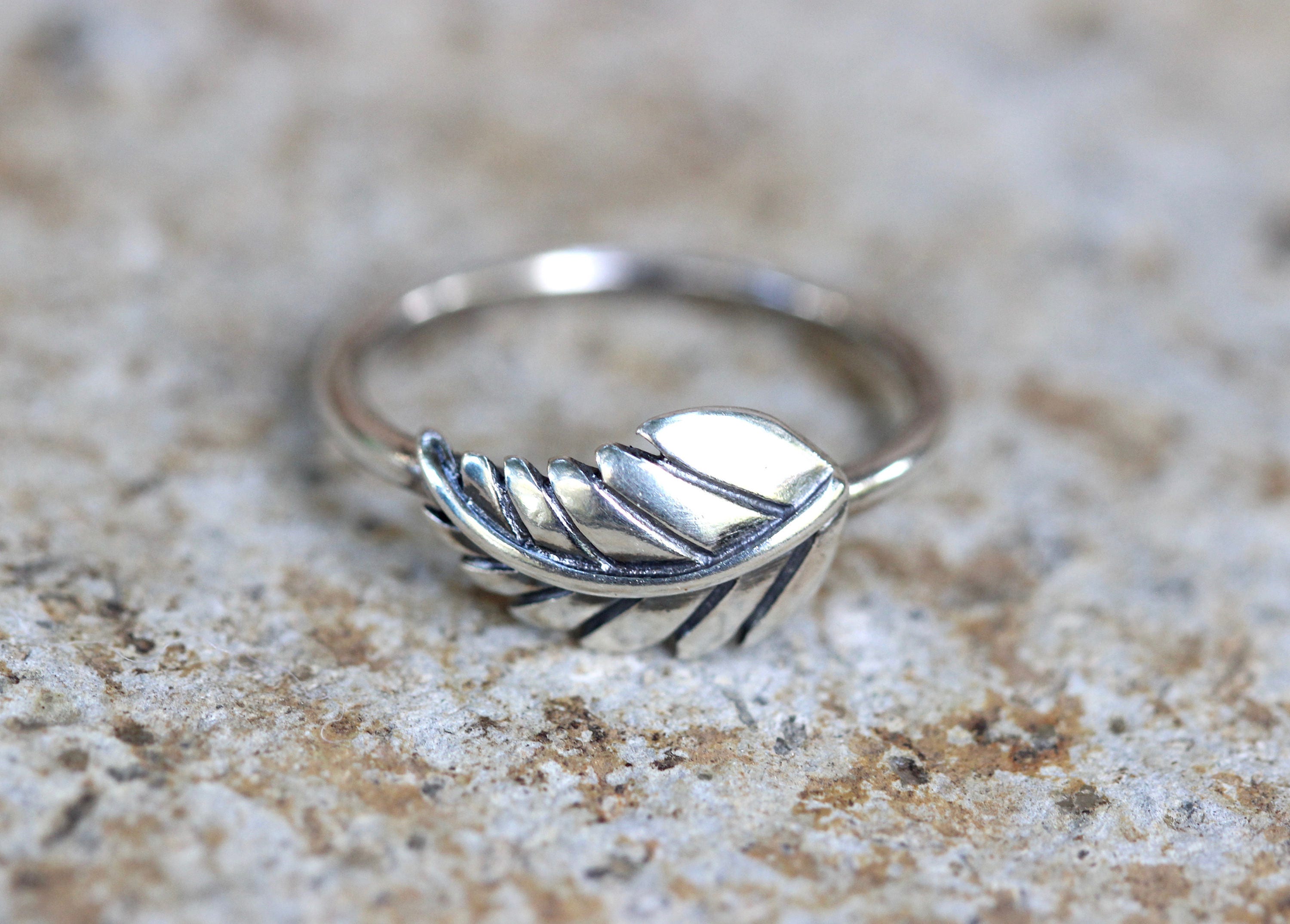 Silver Leaf Ring Sterling Silver Stacking Ring Nature Ring Cottagecore ...
