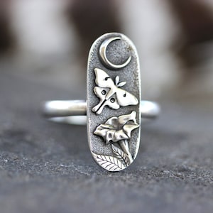 Sterling Silver Luna Moth Ring Moon Ring Morning Glory Ring Moonflower ...