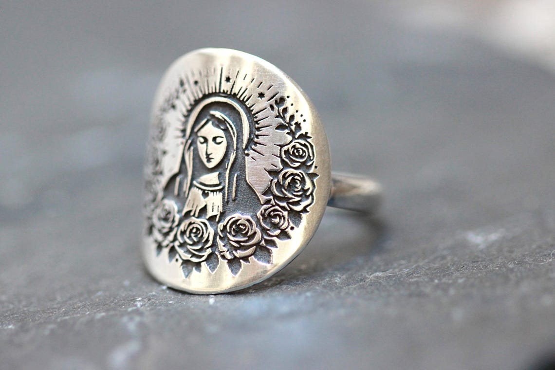 Virgin Mary Ring - Sterling Silver Catholic Jewelry - Mother Mary Ring ...