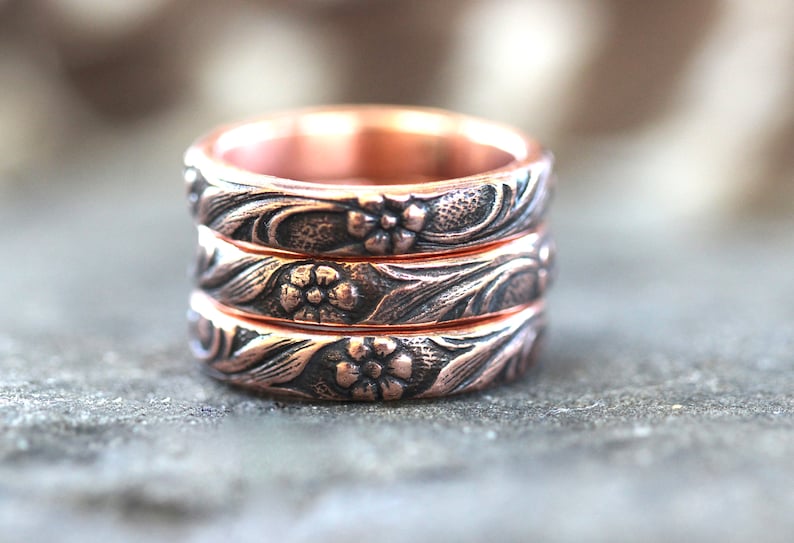 Copper Ring Thumb Ring Thick Ring Copper Flower Ring Copper Stackable ...