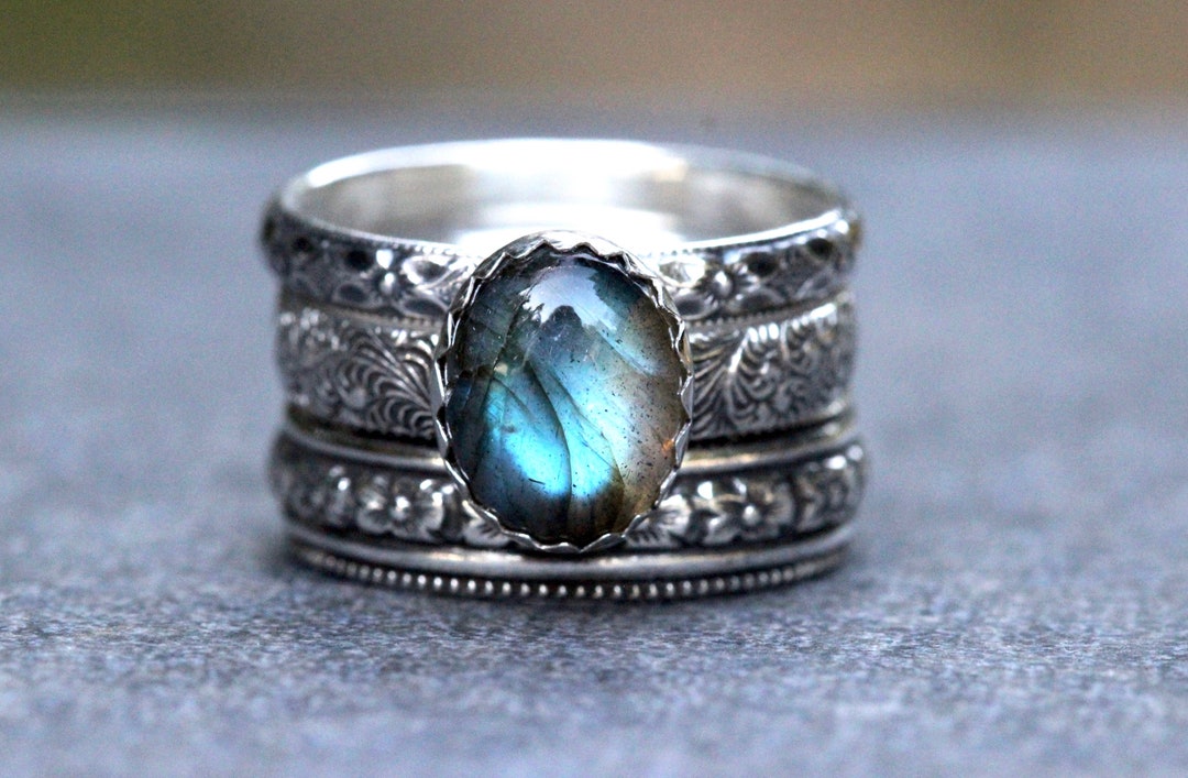 Labradorite Ring Stacking Ring Set Sterling Silver Labradorite Ring ...