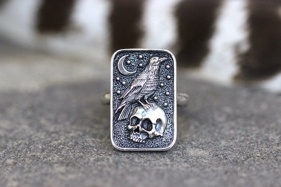 Raven Ring Skull Ring Crow Ring Sterling Silver Raven Ring - Etsy