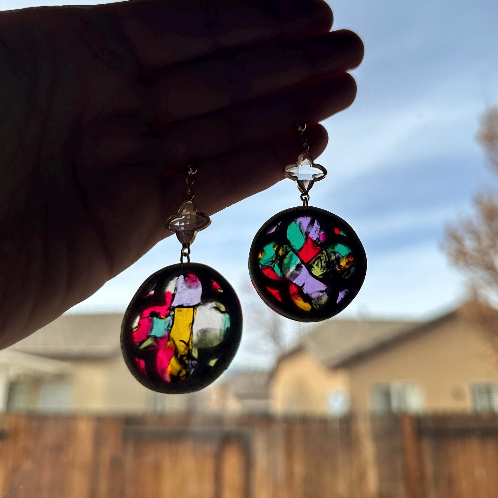 Round Stained Glass Window Earrings - Etsy