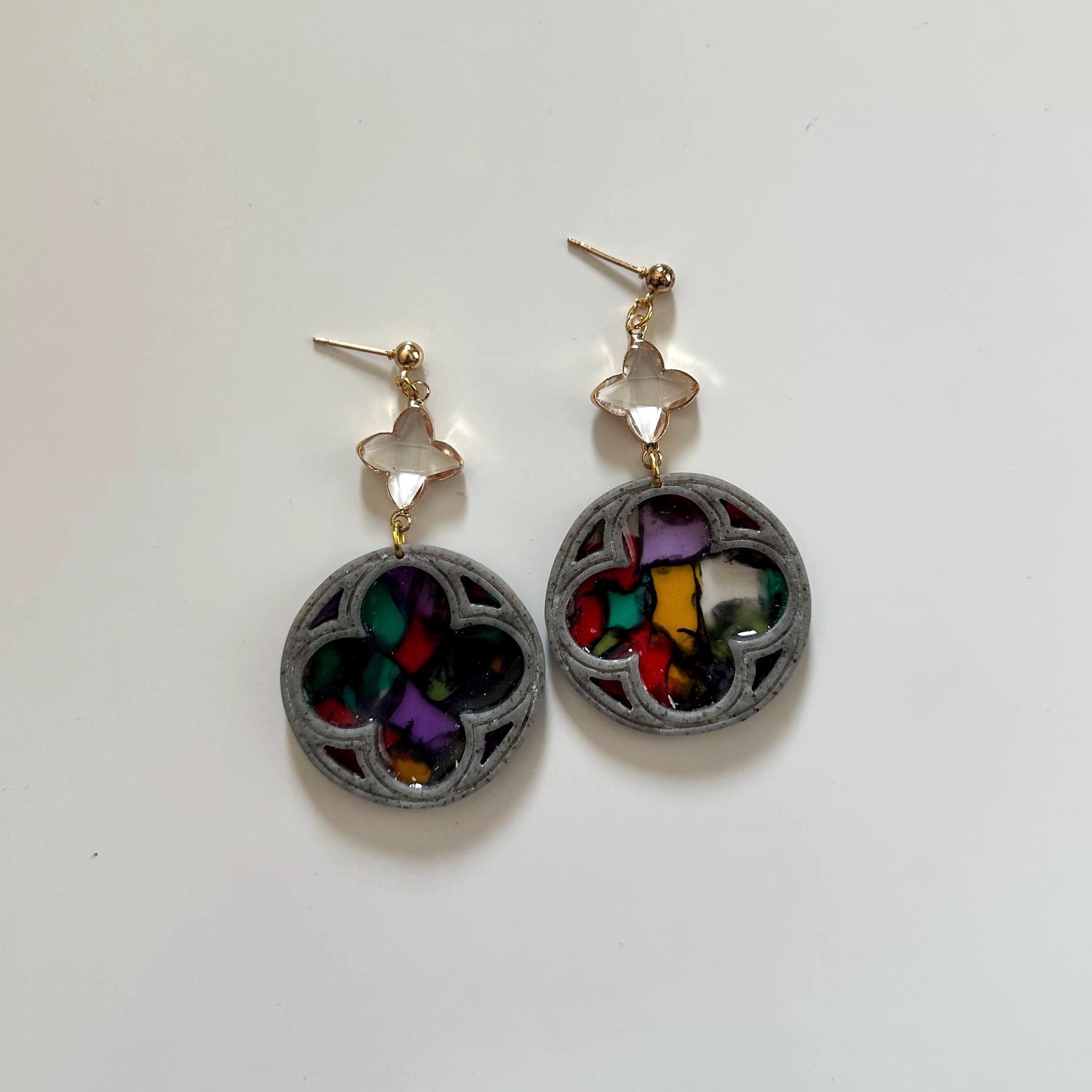 Round Stained Glass Window Earrings - Etsy
