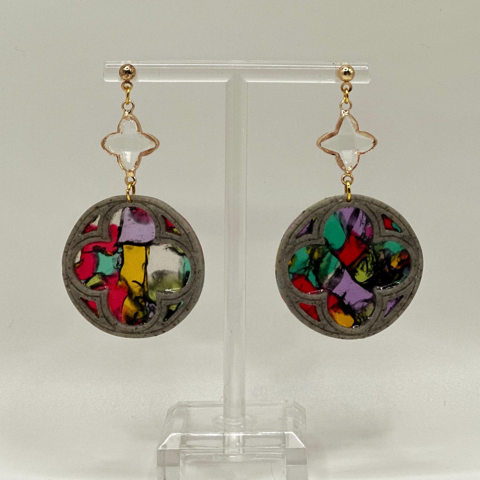 Round Stained Glass Window Earrings - Etsy