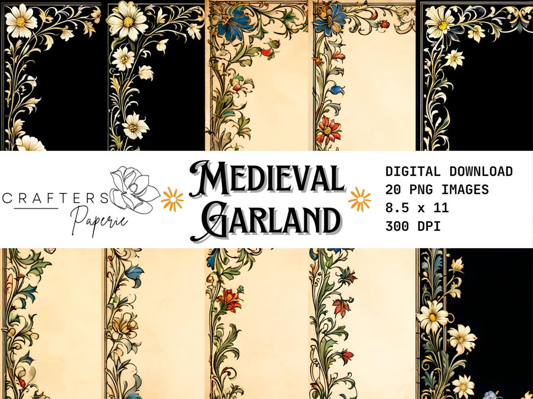 Medieval Garland Image Set Digital Printable Paper Background Set Junk ...