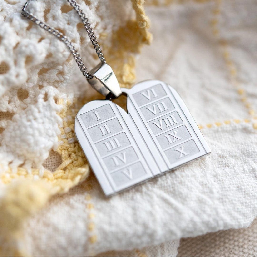 Ten Commandments Roman Numeral Stainless Steel Engravable Necklace for ...