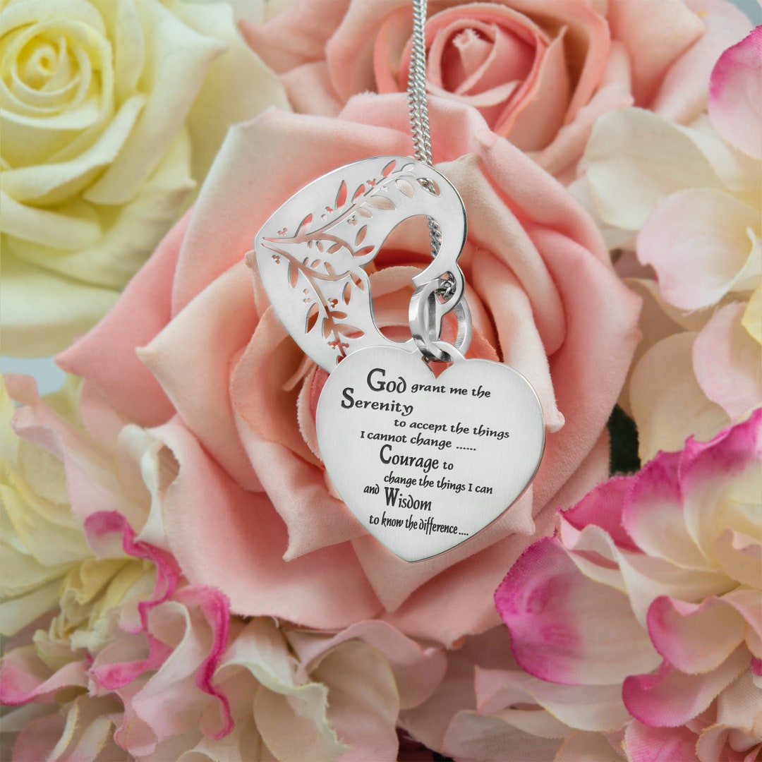 Engraveable Serenity Prayer Open Heart Vine Cutout Stainless Steel ...