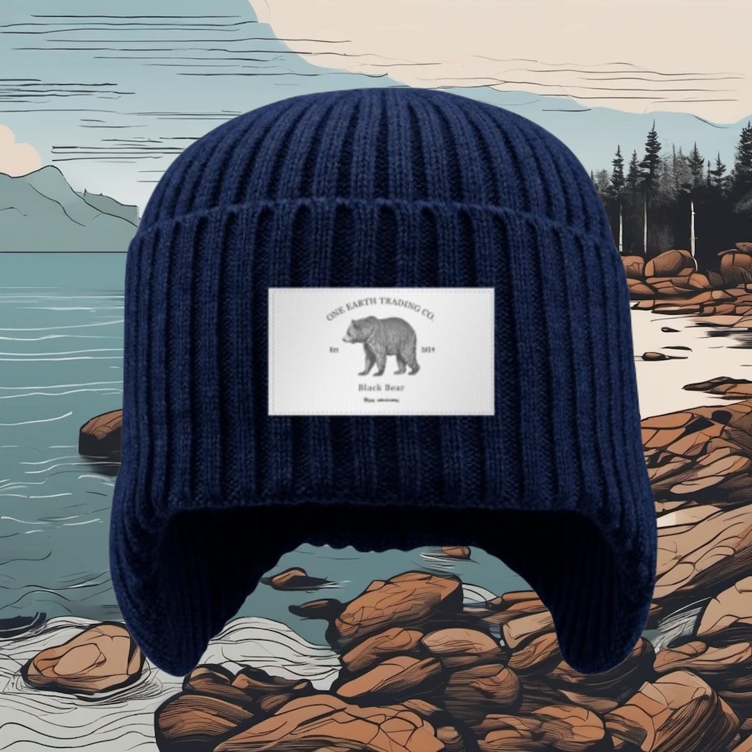 Black Bear Toque / Knitted Ear Flap Toque / Canadiana / One Size ...