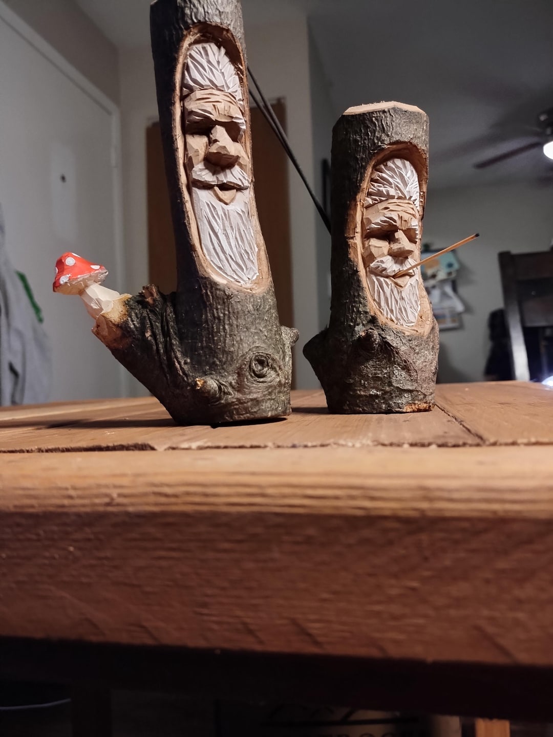 Hand Carved Wood/ Tree Spirit With Red Mushroom or Incense Smoker - Etsy