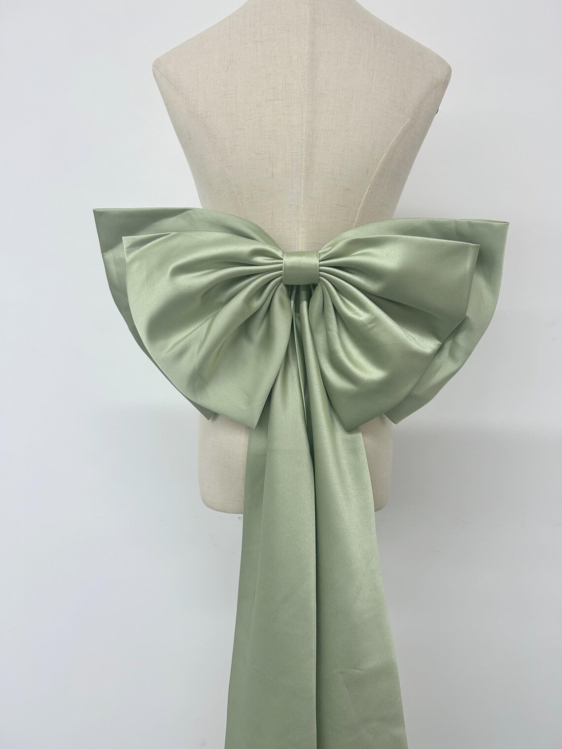 Sage Green Bow With Floor Length Ribbon, Detachable Sash Bow, Large Bow ...