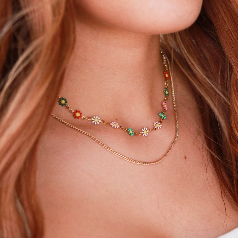 Flower Chain Necklace - Etsy