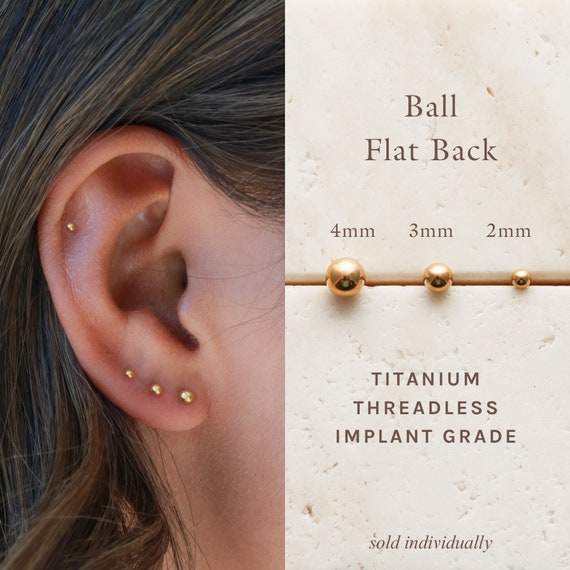 Ball Flat Back Stud Titanium Earrings Threadless Push Pin Earrings Medical Grade Dainty Piercing Hypoallergenic Nap Earrings Stud FLB Etsy
